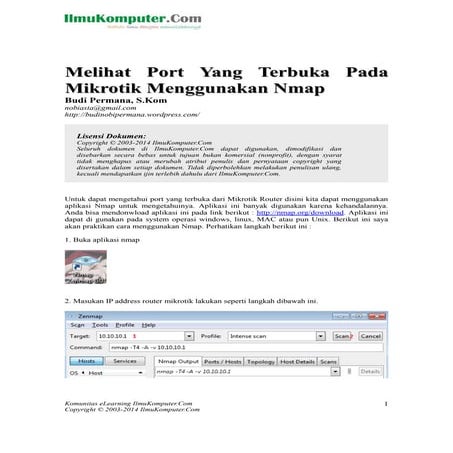 Budi melihat port yang terbuka pada mikrotik menggunakan nmap | PDF