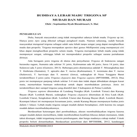 Budidaya lebah madu_trigona_sp | PDF