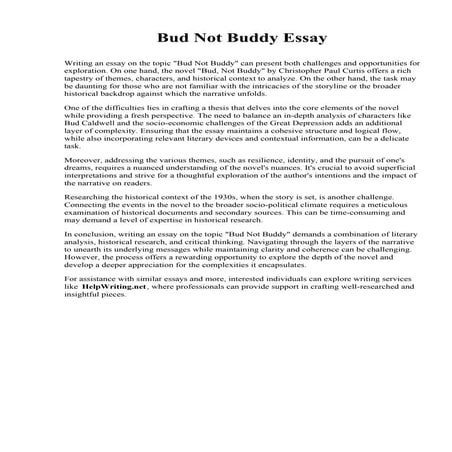 Bud Not Buddy Essay | PDF