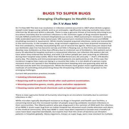 BUGS TO SUPER BUGS Emerging Challenges in Health Care | PDF