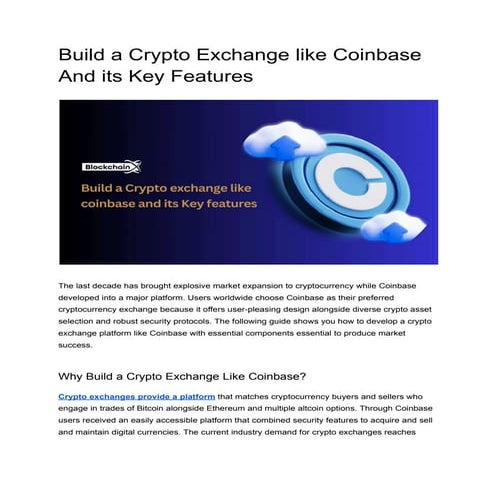 Build a Crypto exchange like coinbase and its Key features | PDF