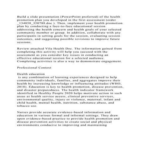 Build a slide presentation (PowerPoint preferred) of the health prom.docx