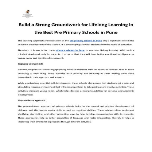 Build a Strong Groundwork for Lifelong Learning in the Best Pre-Primary Schools in Pune.docx
