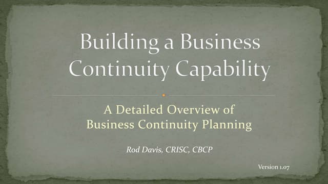 Business Continuity Planning Presentation Overview | PPT