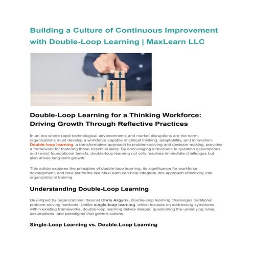 Building a Culture of Continuous Improvement with Double-Loop Learning ...