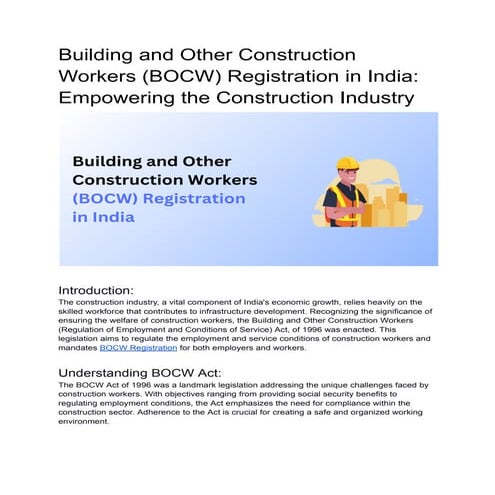 Building and Other Construction Workers (BOCW) Registration in India (1 ...