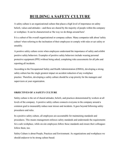 7 Keys for Creating A Safety Culture | PDF