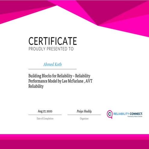 Certificate of Completion "Building blocks for reliability ...