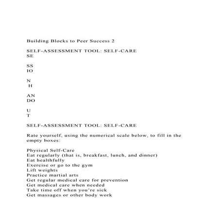 Building Blocks to Peer Success 2SELF-ASSESSMENT TOOL SEL.docx