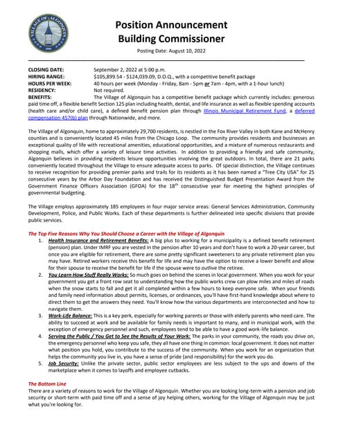 Huntley Combination Plumbing/Building Inspector | PDF