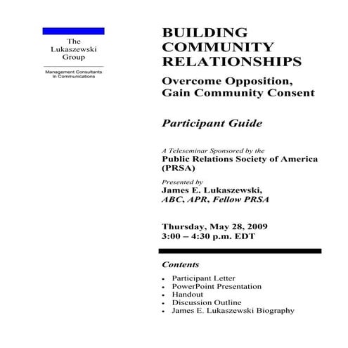 Building Community Relationships, Teleseminar Handout, 5 28 09 | PDF