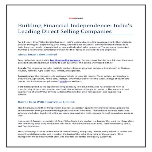 Building Financial Independence India's Leading Direct Selling Companies.pdf | Sales | Business
