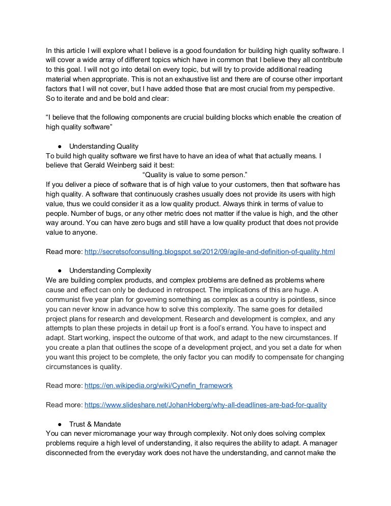 Building High Quality Software