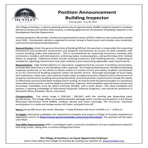 Village of Hanover Park Plan Reviewer/Project Coordinator | PDF