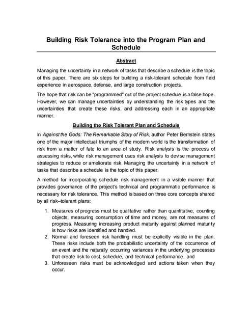 Risk management of the performance measurement baseline | PDF