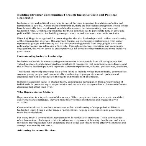 Building Stronger Communities Through Inclusive Civic and Political ...
