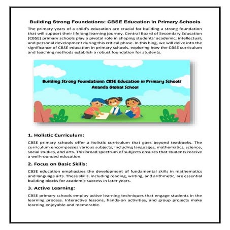 Building Strong Foundations CBSE Education in Primary Schools | PDF