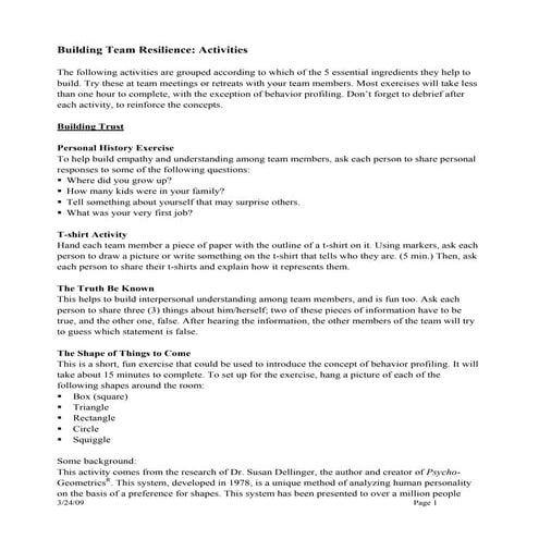 Building team resilience activities | PDF
