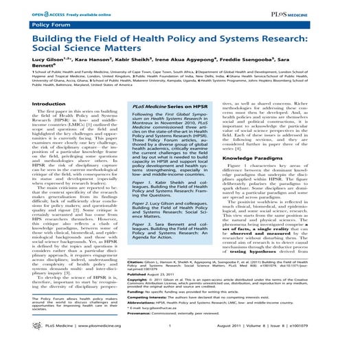 Building the field of health policy and system research: social science ...