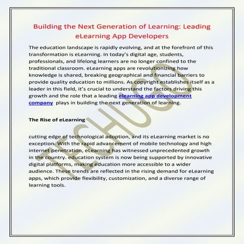 Building the Next Generation of Learning Leading eLearning App ...