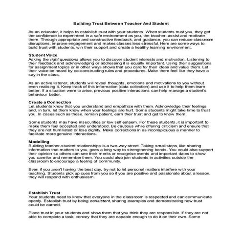 Building Trust Between Teacher And Student Docx