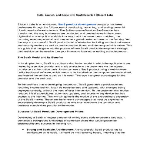 Build, Launch, and Scale with SaaS Experts Ellocent Labs | PDF