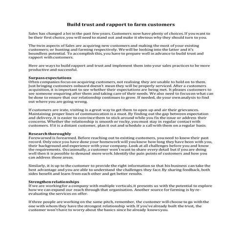 Build trust and rapport to farm customers | DOCX