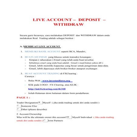 Buka account fxclearing,deposit,penarikan dana | PDF