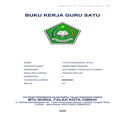 format Buku Kerja Guru pns Mts 1. doc word | DOC