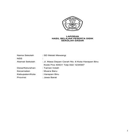 Format Buku Raport SD Kurikulum 2013 beserta contoh isinya | DOC