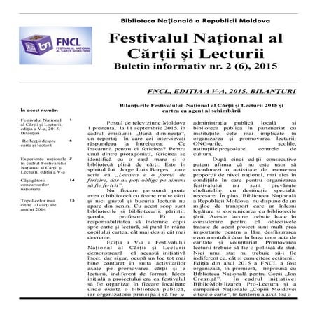 Festivalul Național al Cărții și Lecturii: Buletin informativ nr. 2 (6 ...