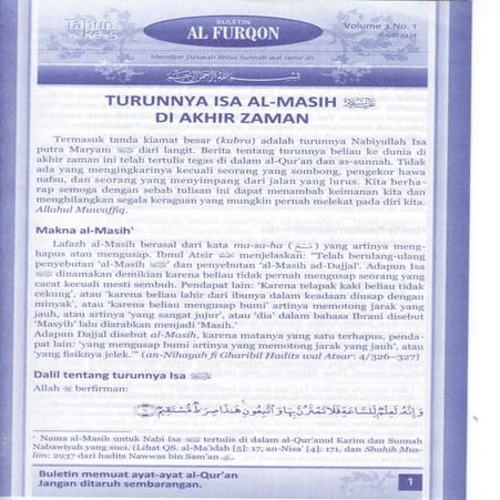 Buletin jumat al furqon tahun 05 volume 03 nomor 01 turunnya isa ...