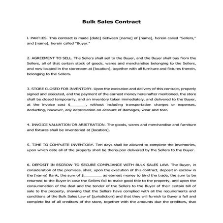 BULK SALE CONTRACT | PDF