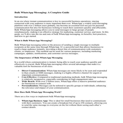 Bulk Whatsapp Messaging Royal One Docx