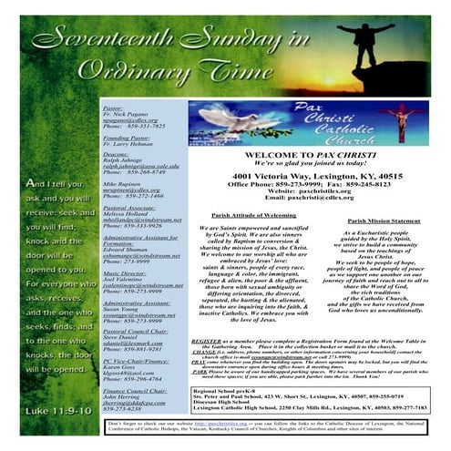 Pax Christi Catholic Church Staff, Lexington, KY | PDF