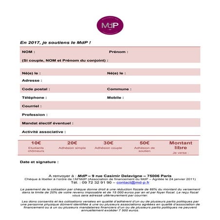 Bulletin d'adhésion au MdP 2017 | PDF