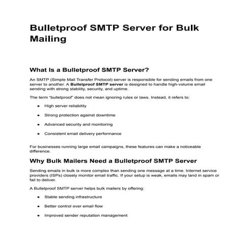 Bulletproof SMTP Server for Bulk Mailing | PDF