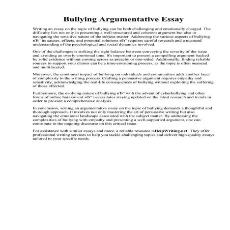 Bullying Argumentative Essay | PDF