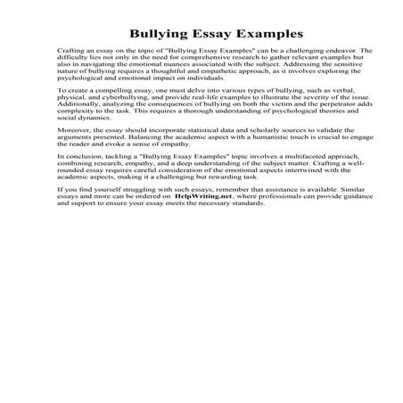 Bullying Essay Examples. Introduction to bullying essay ...