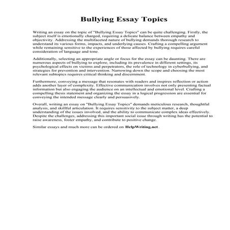 Bullying Essay Topics. Rocky Mountain College | PDF | Education