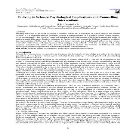 Bullying in schools psychological implications and counselling ...