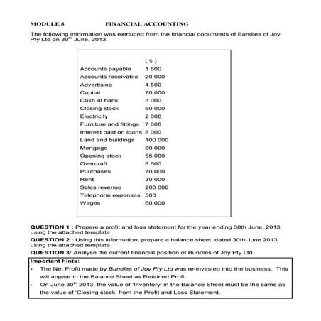 2013 Module 8 PrBL Bundles of joy task solutions | PDF