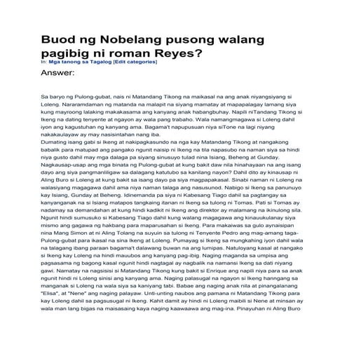 Buod ng nobelang pusong walang pagibig ni roman reyes | DOCX
