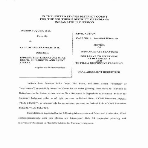 Buquer v indianapolis motion to file intervenor | PDF