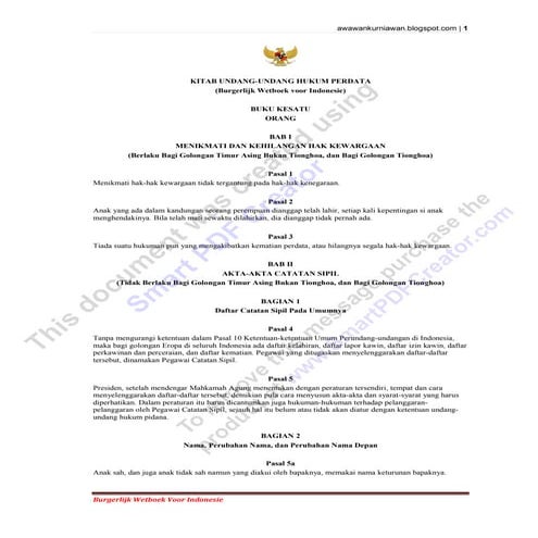 Burgerlijk wetboek voor indonesie (kuh perdata) | PDF