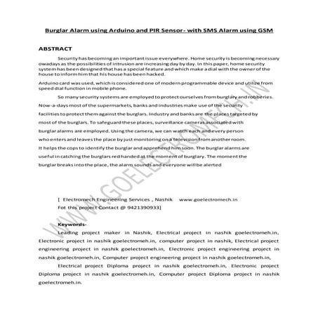 Burglar alarm using arduino and pir sensor with sms alarm using gsm | DOCX