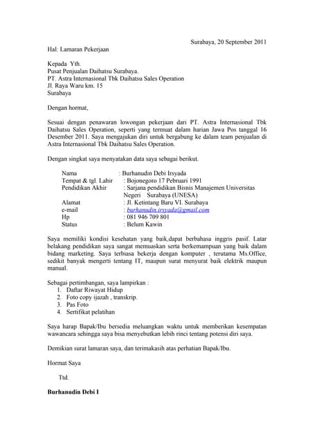 Surat lamaran pekerjaan | DOCX