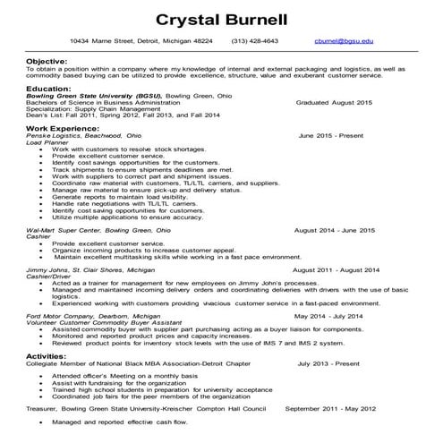 Burnell crystal resume (logistics) | DOCX