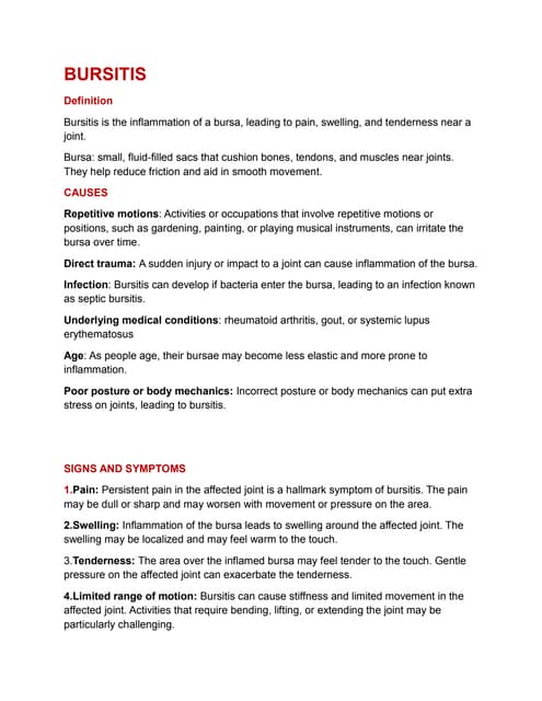 Bursitis, Causes, Pathophysiology, CM, Management.pptx