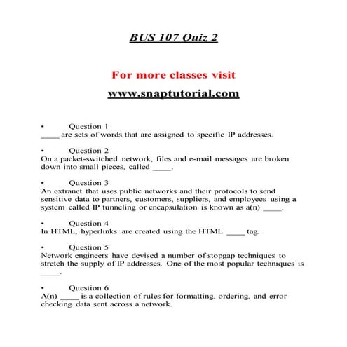 BUS 107 Massive Success / snaptutorial.com